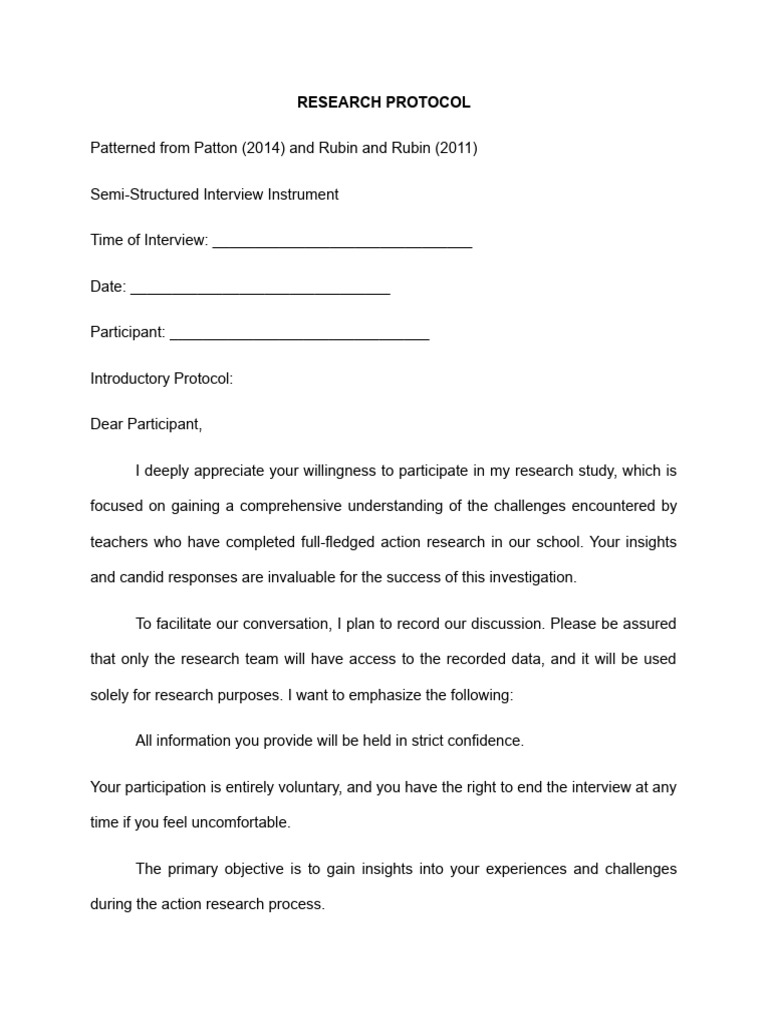 RESEARCH PROTOCOL Sample Research Protocol | PDF | Job Interview ...