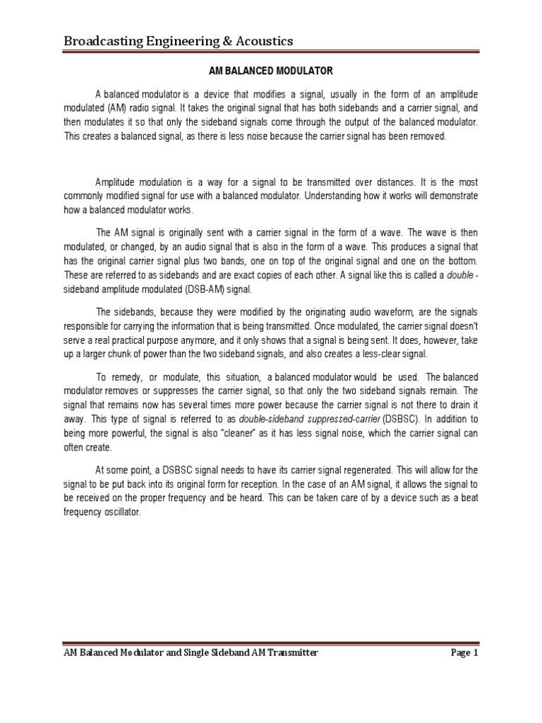 AM Balanced Modulator & SSB Transmitter | PDF | Amplifier | Modulation
