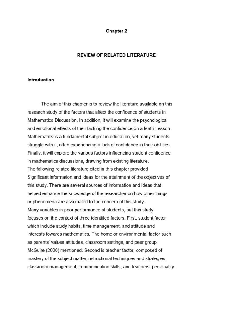Chapter 2 Understanding The Factors That Impact Students Confidence in Mathematics Discussion ...