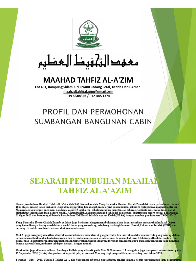Proposal Cabin Maahad Tahfiz | PDF