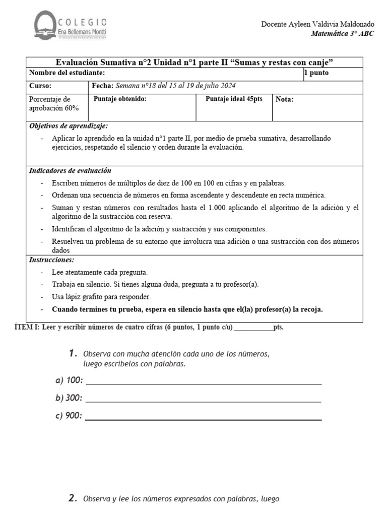 3°abc Básico - Matemática - Guia Acumulativa N°3 | PDF | Sustracción ...