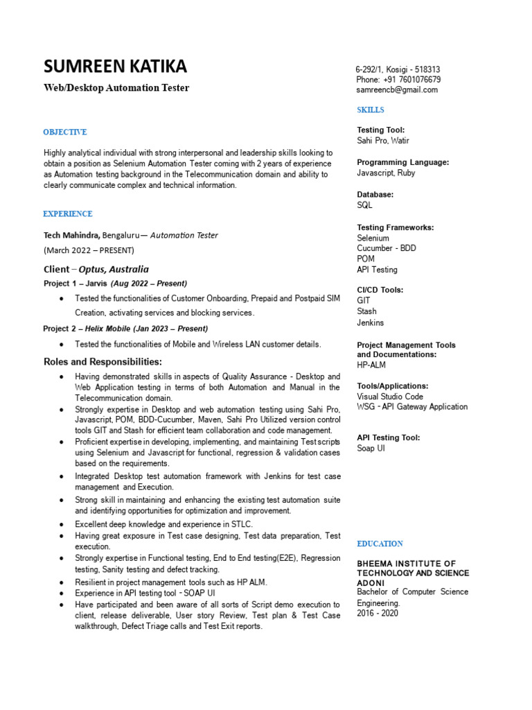Sumreen Katika: Web/Desktop Automation Tester | PDF | Selenium ...