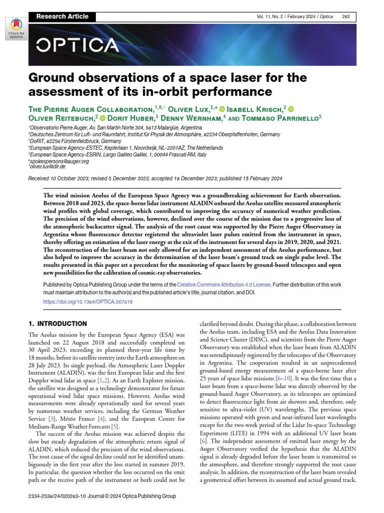 Ground Observations of A Space Laser For The Asses | PDF | Cosmic Ray