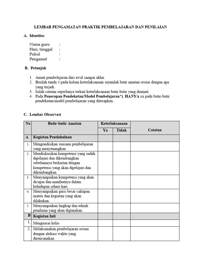 Lembar Aktivitas Observasi Pembelajaran | PDF