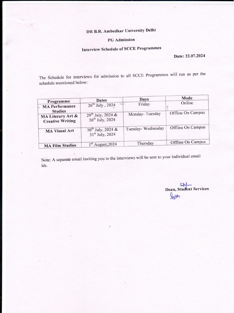 Scce Programme Interview Schedule | PDF