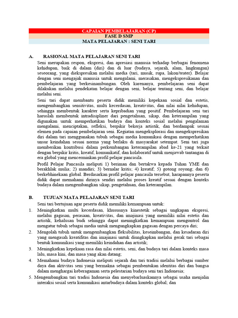 CP Seni Tari Kelas 8 | PDF