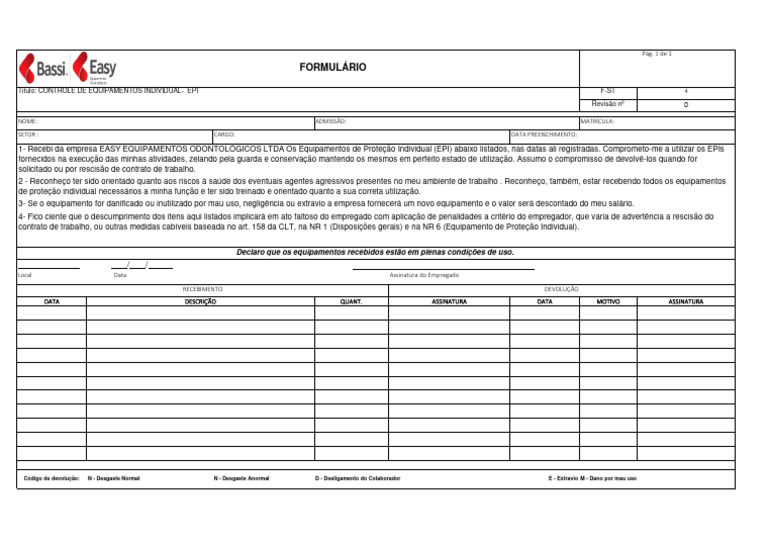 Controle de Equipamentos Individual - Epi | PDF