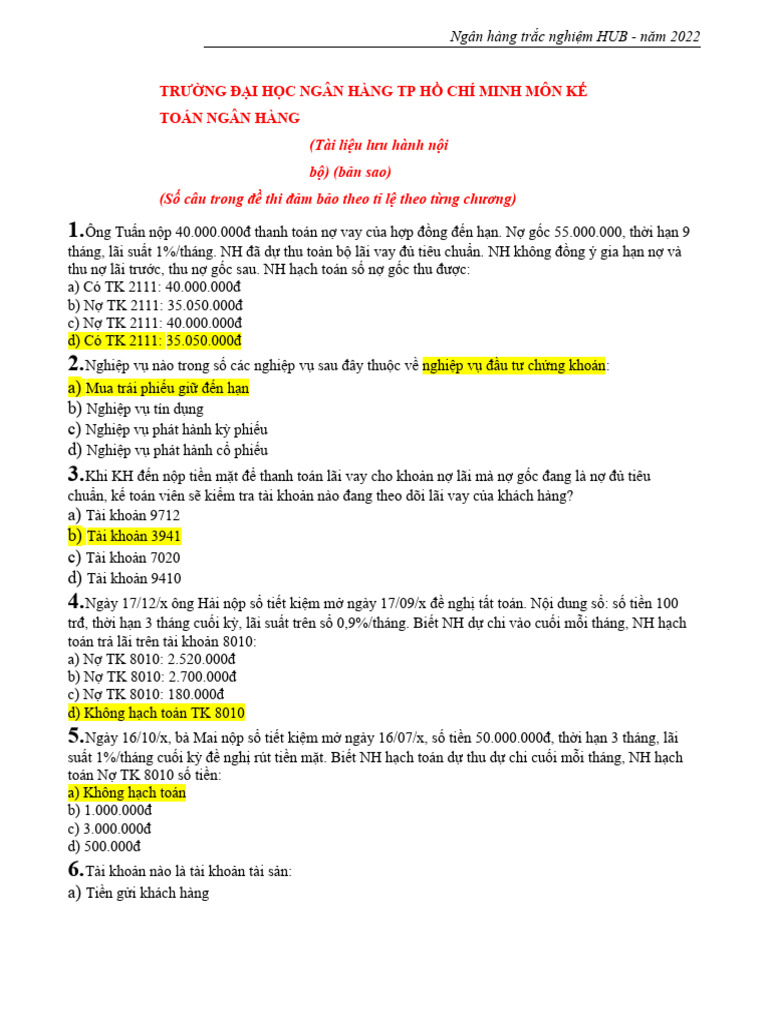 Trắc nghiệm KTNH | PDF