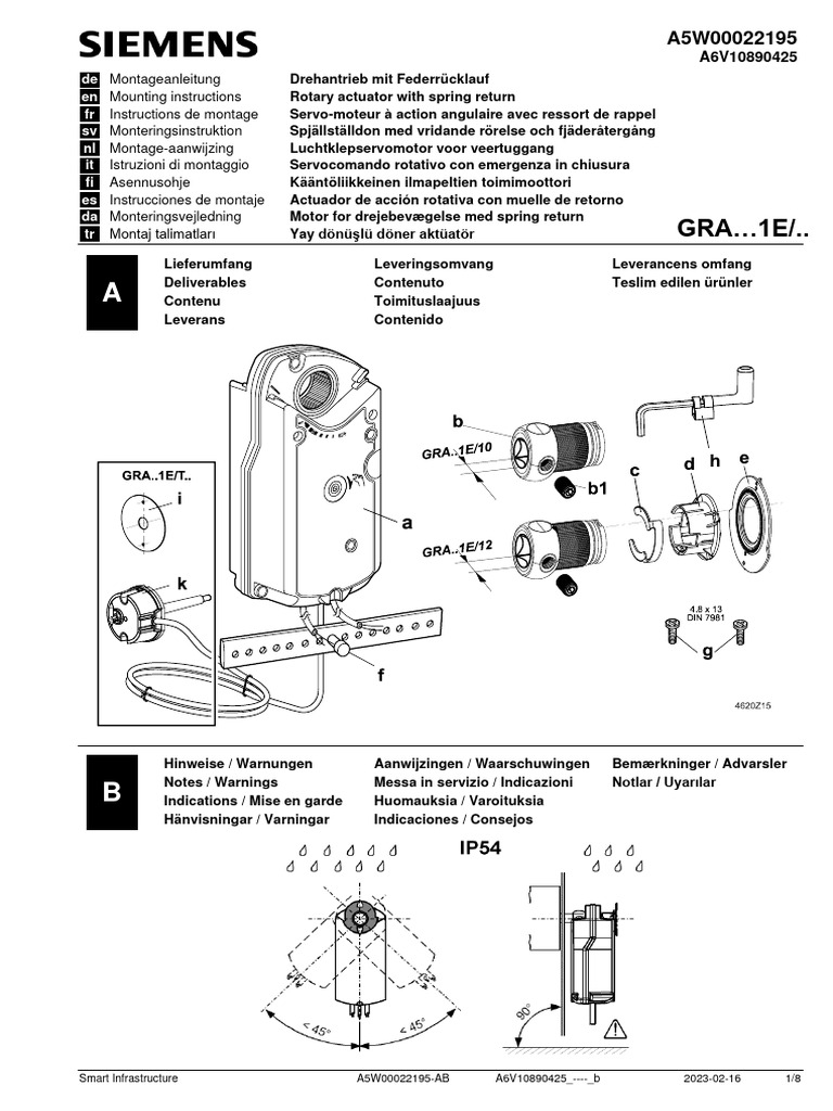 A6V10900754 - Rotary Actuator With Spring Return GRA..1E - .. - de | PDF