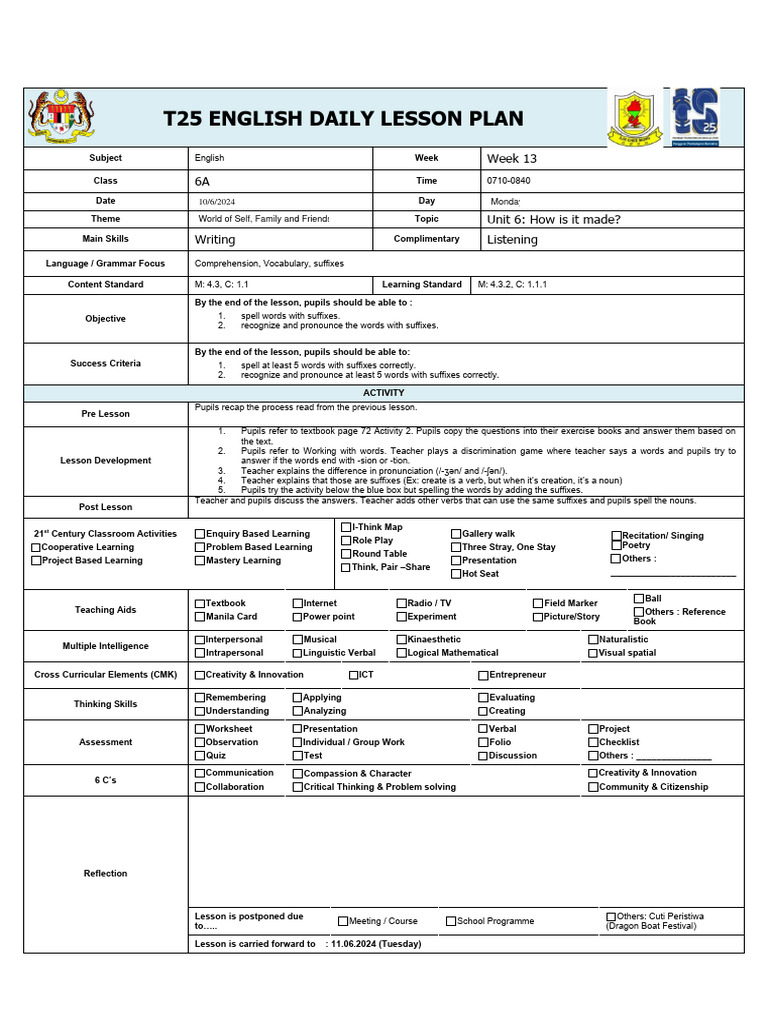 Year 6 Lesson Plan 2 | PDF | Word | English Language