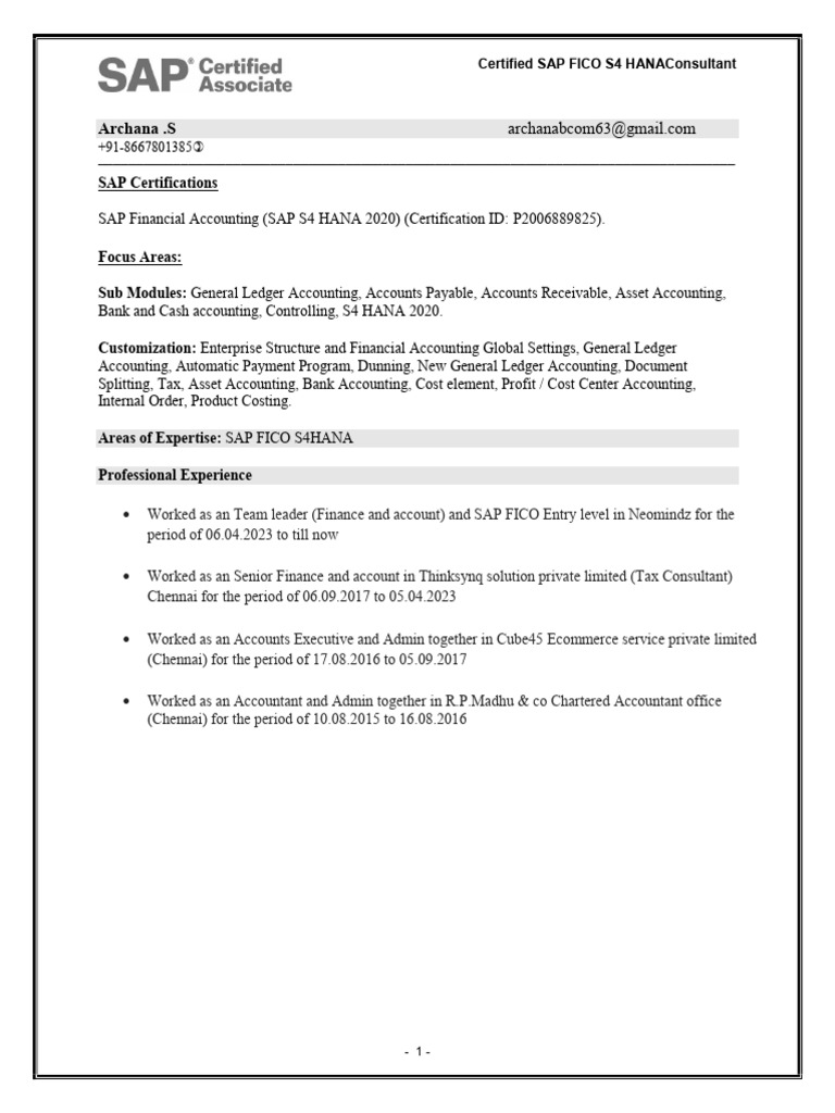 Resume Sap Fico - 18062024 | PDF | Accounting | Accounts Payable
