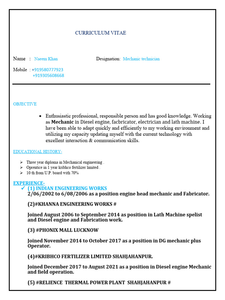 Naeem@Resume 21 Years Experience | PDF | Engines | Pump