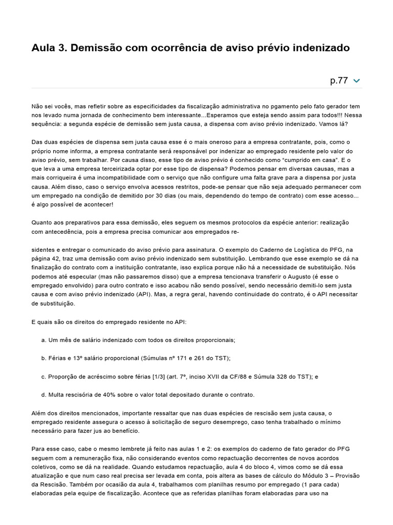 5.3 Aula 3. Demissao Com Ocorrencia de Aviso Previo Indenizado | PDF ...