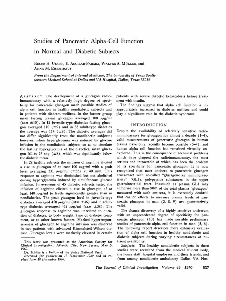 Studies of Pancreatic Alpha Cell Function in Normal and Diabetic ...