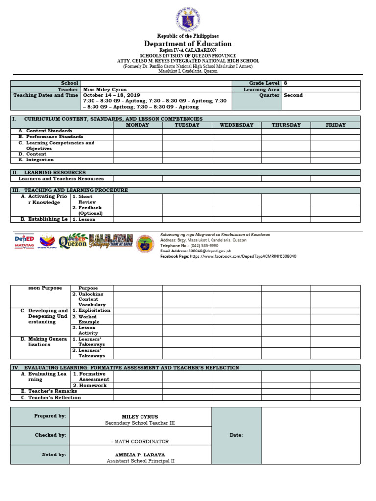 Acmrinhs Matatag DLL Template Math | PDF | Pedagogy | Education Theory
