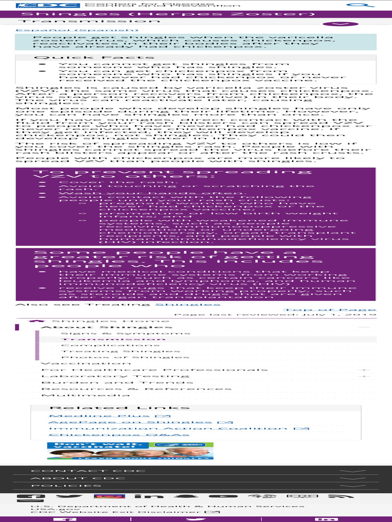 How Shingles Spreads CDC | PDF | Medical Specialties | Clinical Medicine