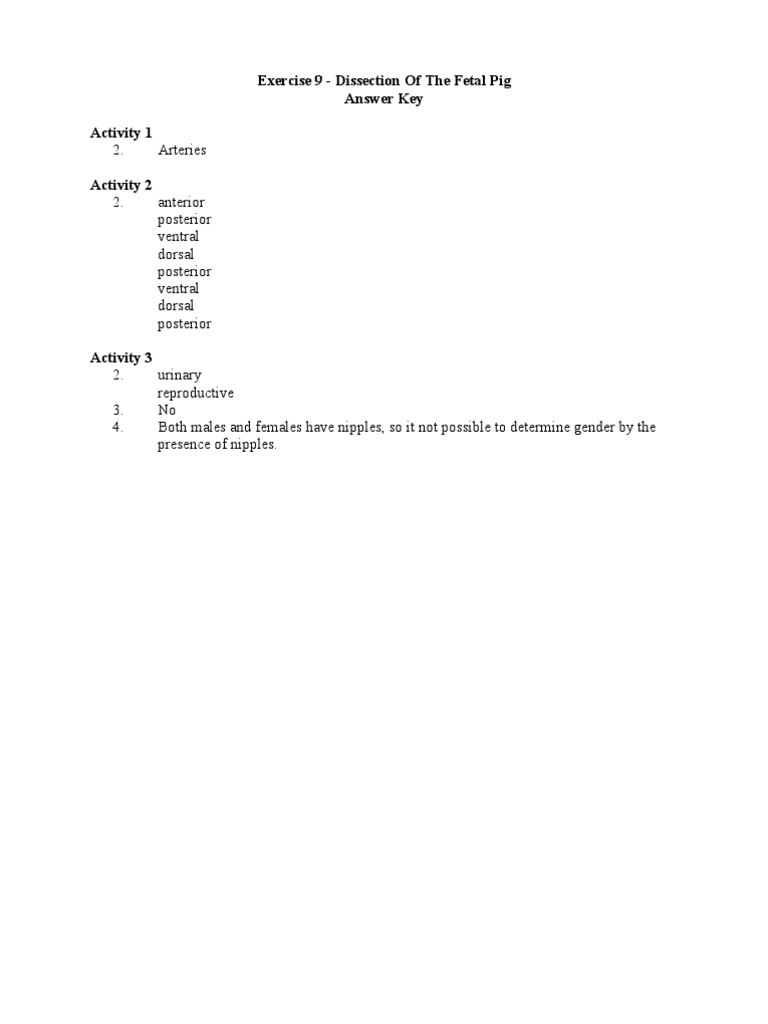 Fetal Pig Dissection Answer Key | PDF | Urinary System | Human Body