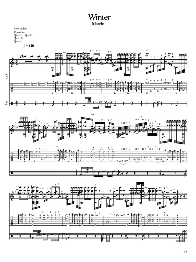 Winter Steel Guitar Tabs in Open Gm | PDF