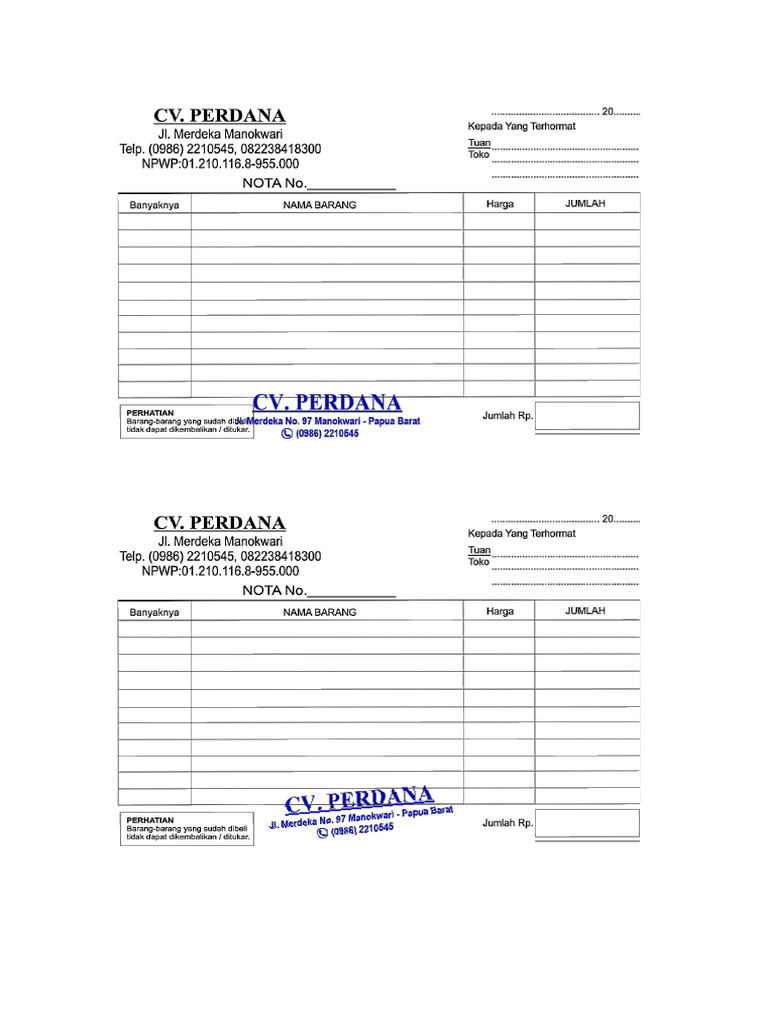 Nota Dan Cap CV. Perdana | PDF