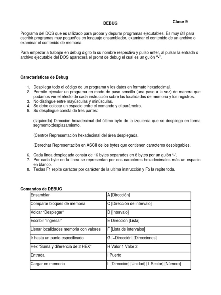 Ensamblador Debug e Instrucciones Iniciales | PDF | Lenguaje ...