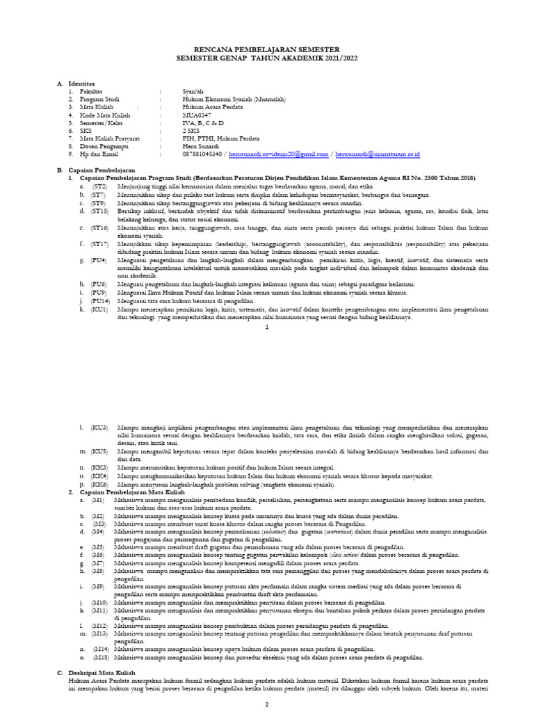 RPS HKM Acr. Pdt. Prodi. HES Genap 2021-2022 | PDF