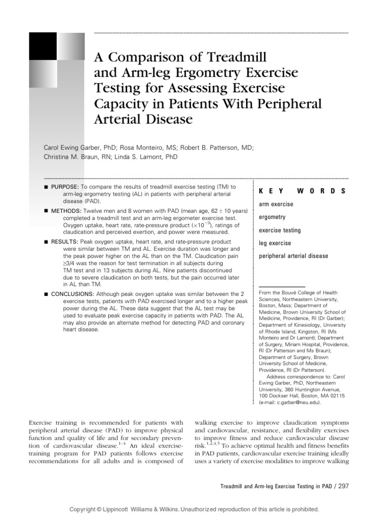 A Comparison of Treadmill and Arm-Leg Ergometry Exercise Testing For ...