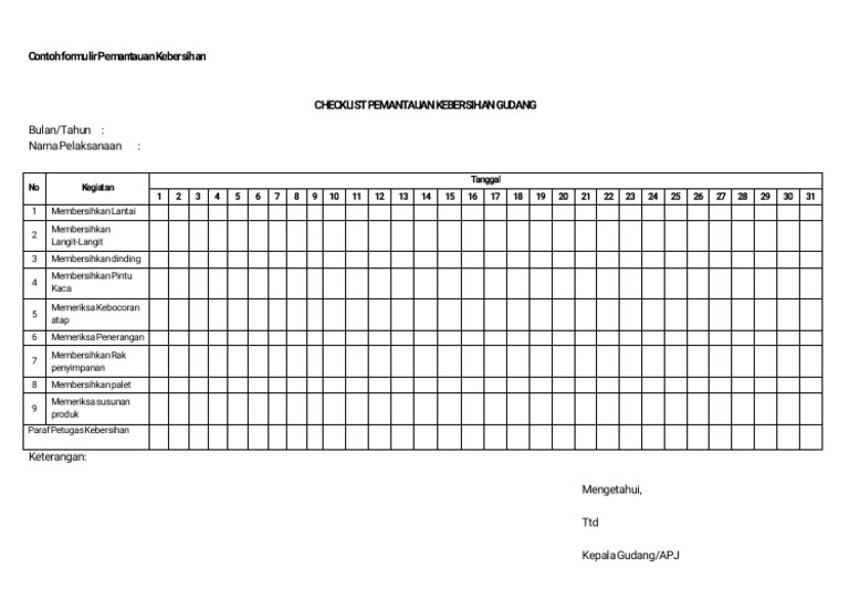 Form Checklist Kebersihan Gudang | PDF