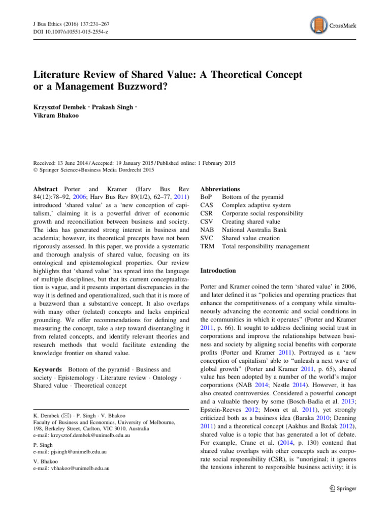 Literature Review of Shared Value | PDF | Corporate Social Responsibility | Quantitative Research