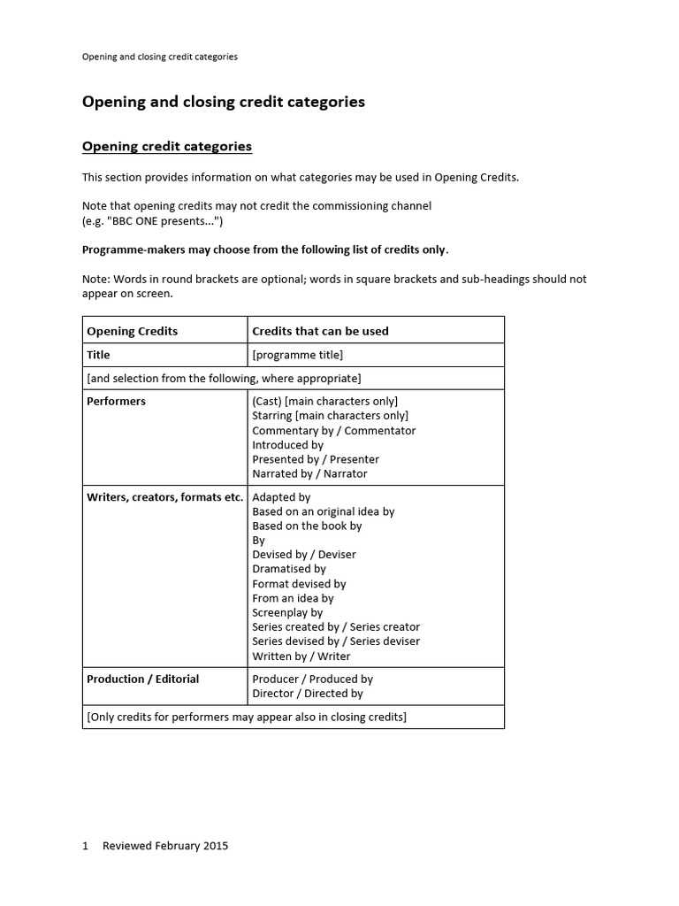 Opening and Closing Credits | PDF | Conducting