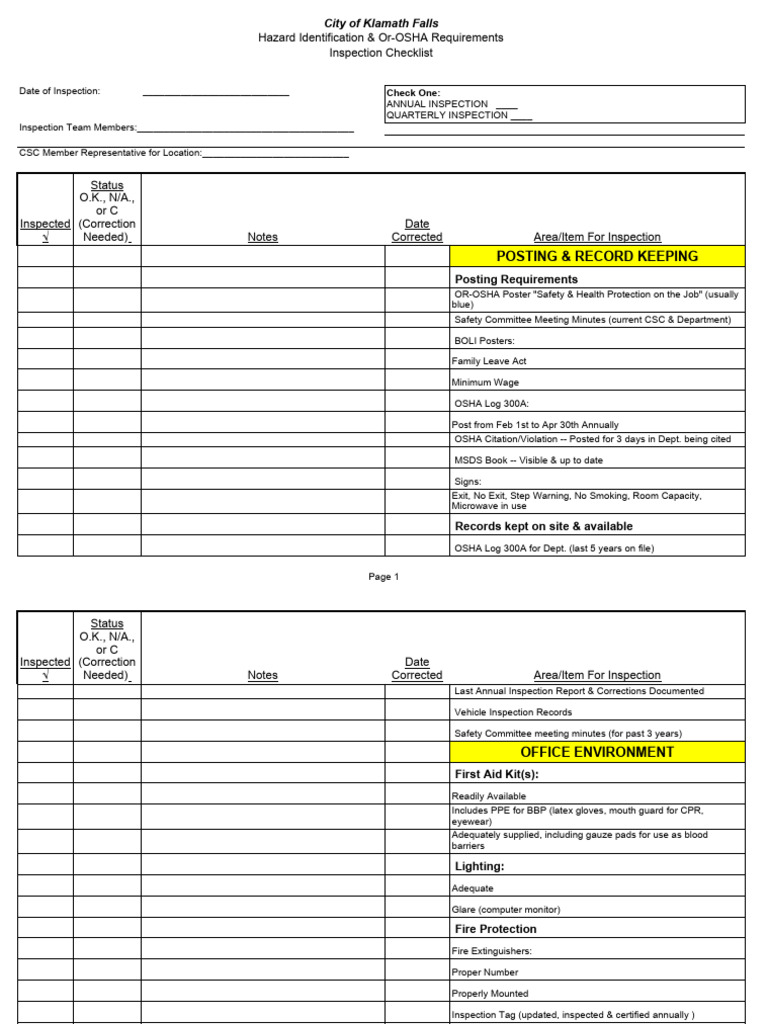 Inspection Checklist | PDF | Safety