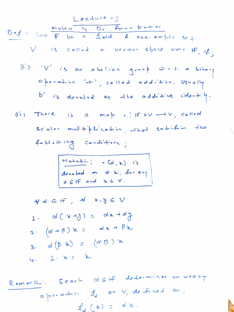 Linear Alegbra Arun Sir Notes | PDF | Teaching Methods & Materials