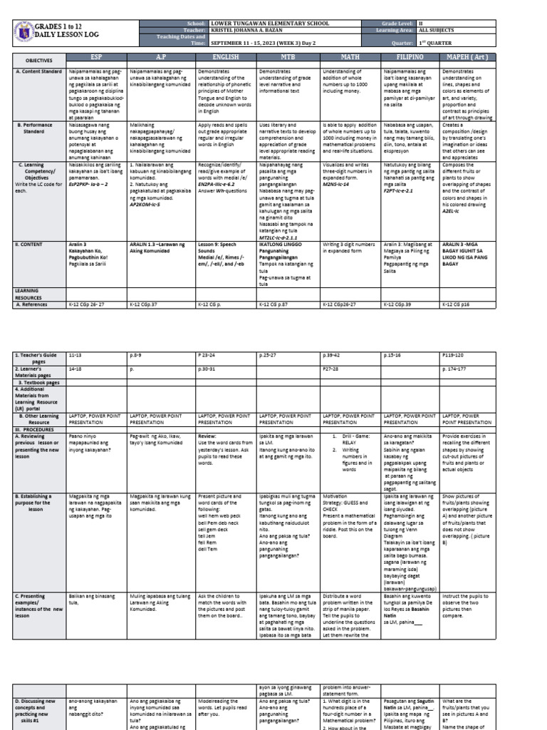DLL All Subjects 2 q1 w3 d2 | PDF