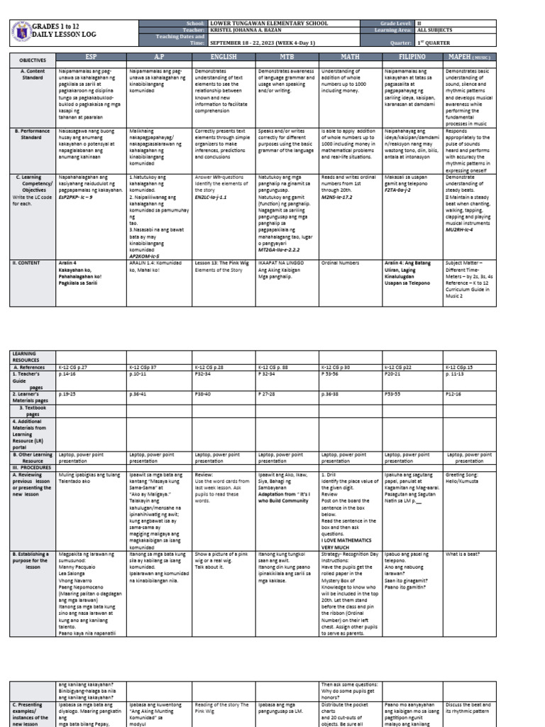 DLL All Subjects 2 q1 w4 d1 | PDF