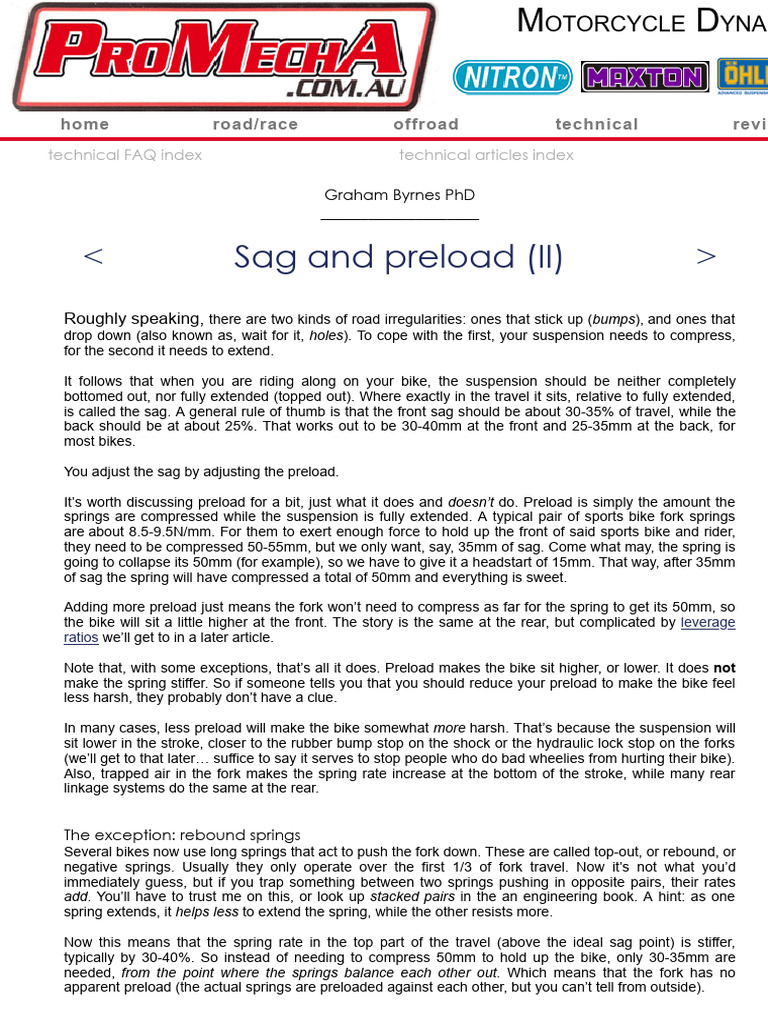 Motorcycle Suspension Sag Guide | PDF | Vehicles | Land Vehicles