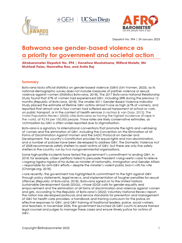 AD594 Botswana See Gender Violence As A Priority For Government and ...