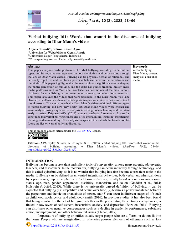 Verbal Bullying 101 Words That Wound in The Discou | PDF | Bullying ...