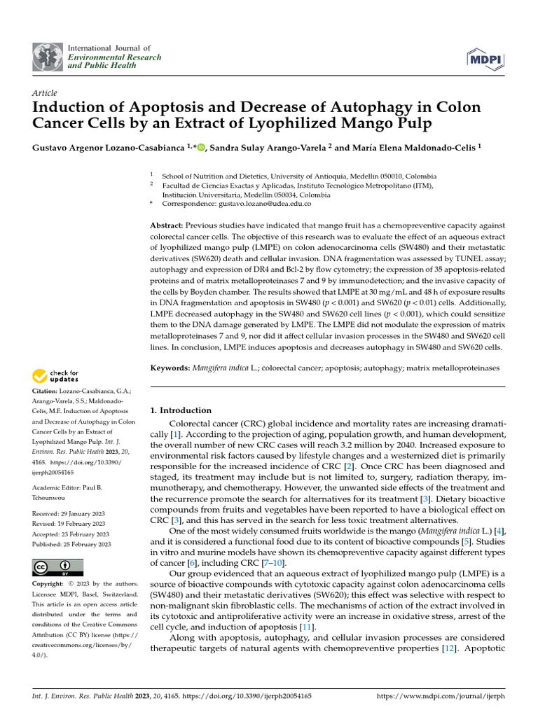Induction of Apoptosis and Decrease of Autophagy in Colon Cancer Cells ...