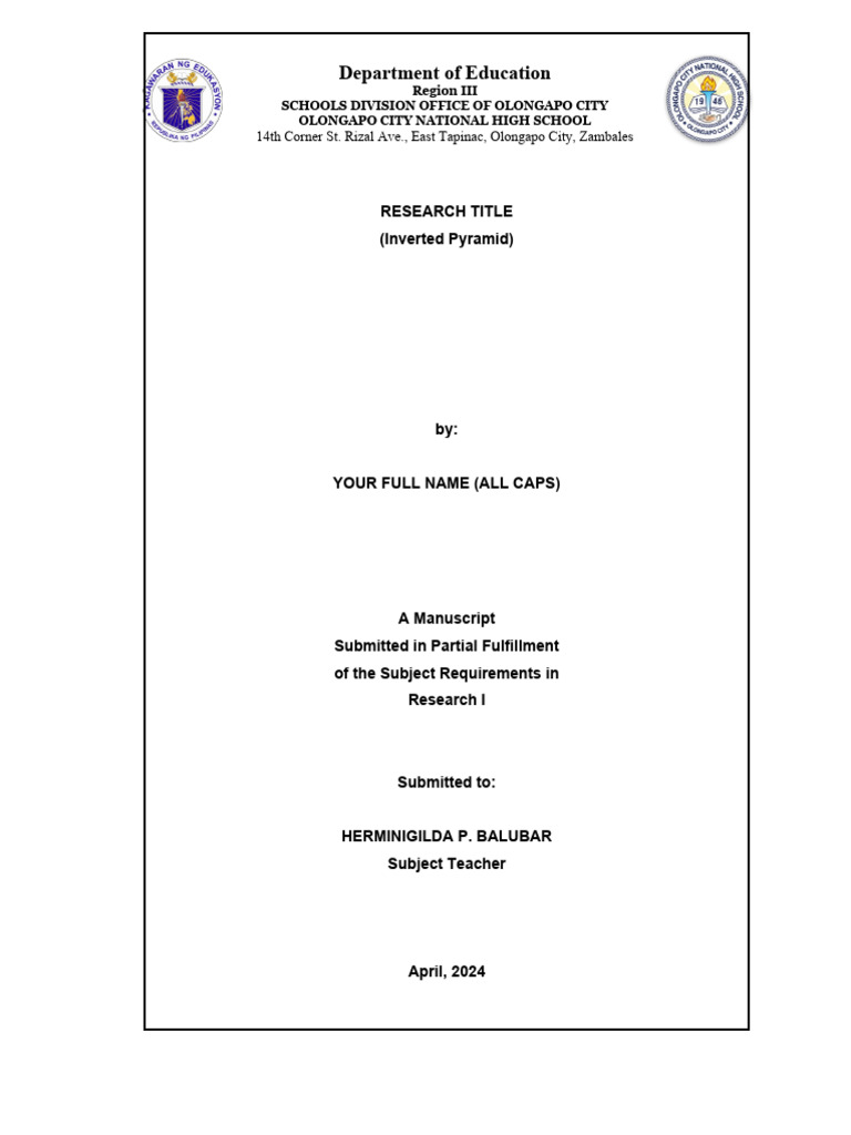 OCNHS Research Proposal Format | PDF | Data | Methodology