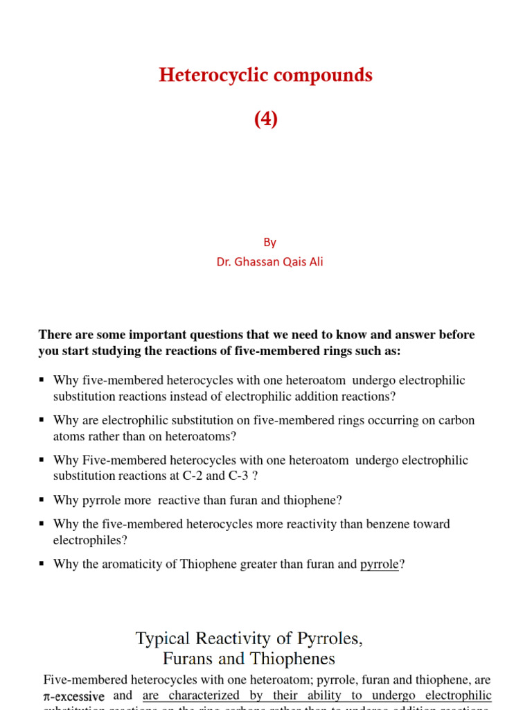 Reactivity of Five-Membered Heterocycles | PDF | Heterocyclic Compound ...