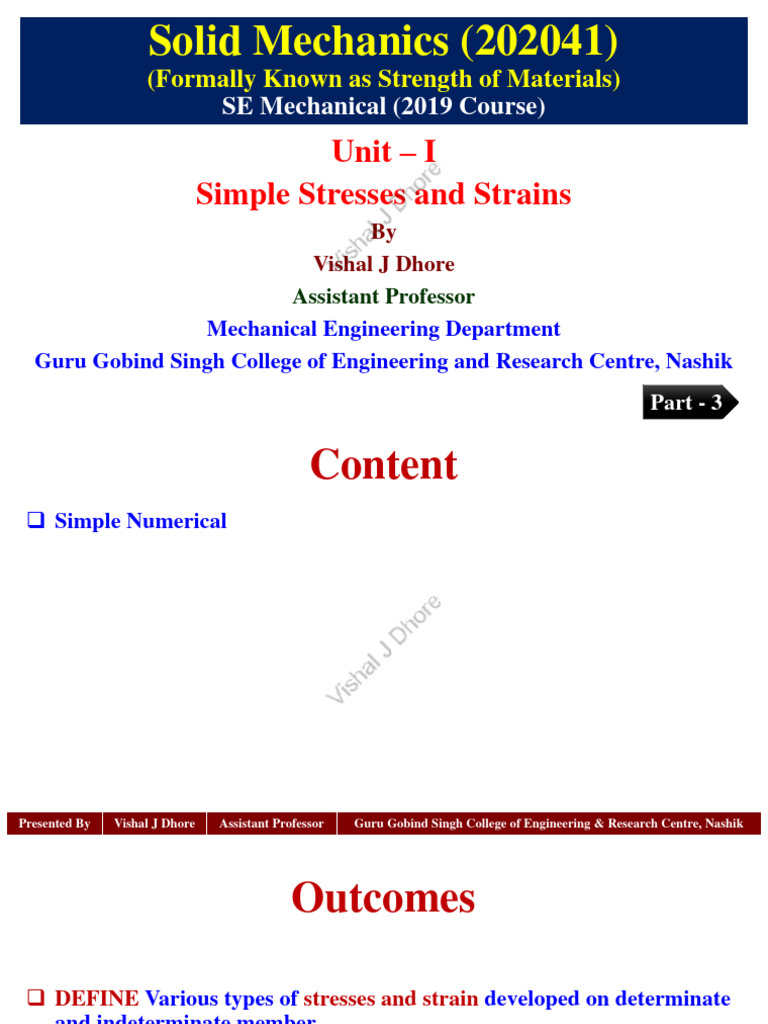 Dhore - Part-III - Unit I Simple Stresses and Strains Part-III - Engineering Study Materials ...