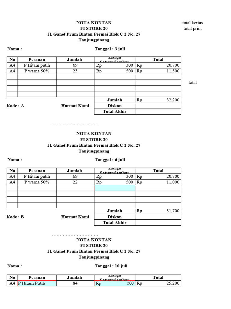 Nota Kosong Excel | PDF