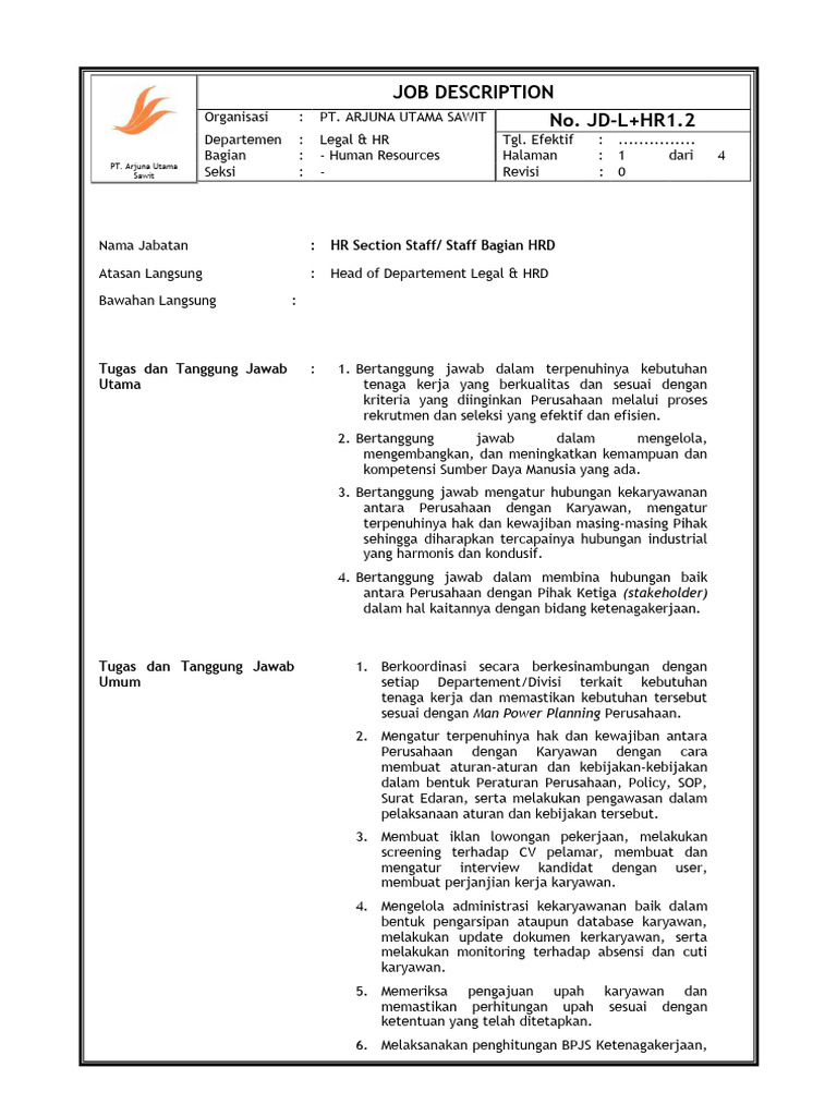 Jobdesc HR Section Staff - Compress | PDF | Karier & Perkembangan | Bisnis
