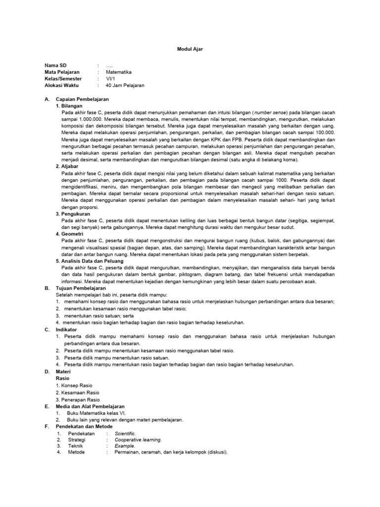 Modul Ajar Matematika Kelas 6 Bab 2 | PDF