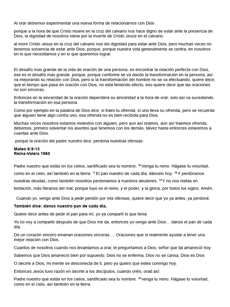 Al Orar Debemos Experimentar Una Nueva Forma de Relacionarnos Con Dios | PDF | Oración | orador ...