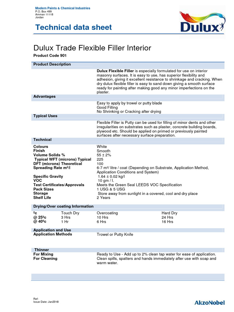 Flexible Filler Technical Data Sheet | PDF | Paint | Plaster