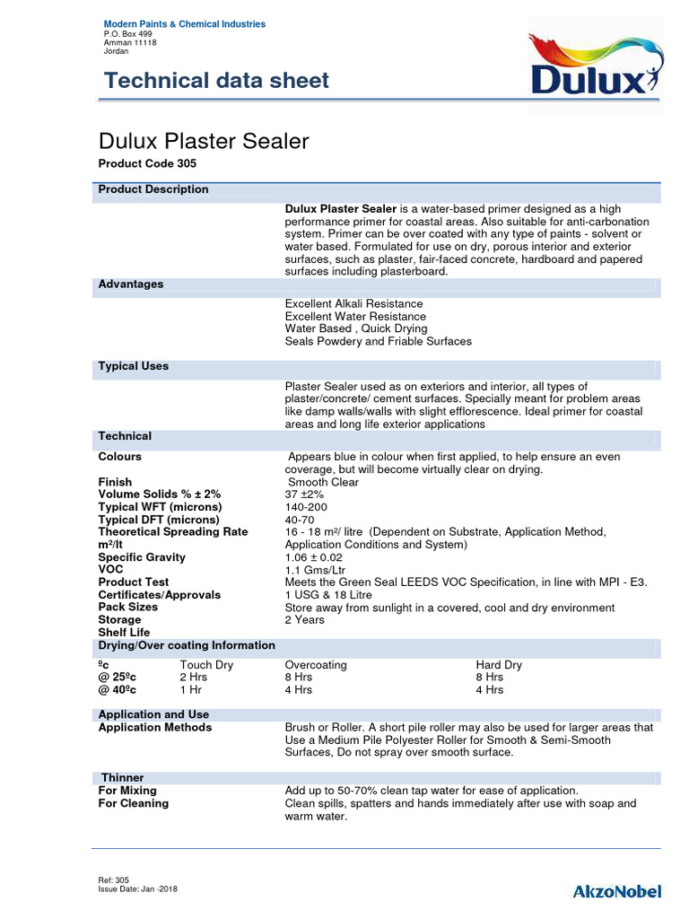 Dulux Plaster Sealer TDS | PDF | Paint | Plaster