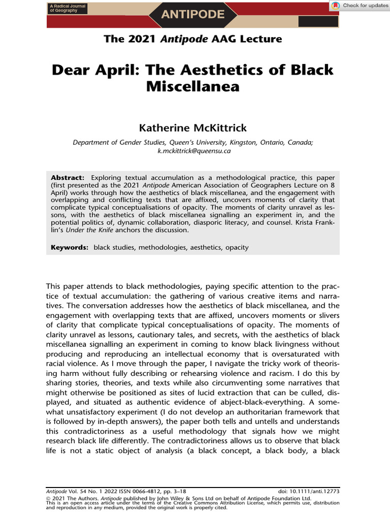 Dear April, The Aesthetics of Black Miscellanea | PDF | Books | Knowledge