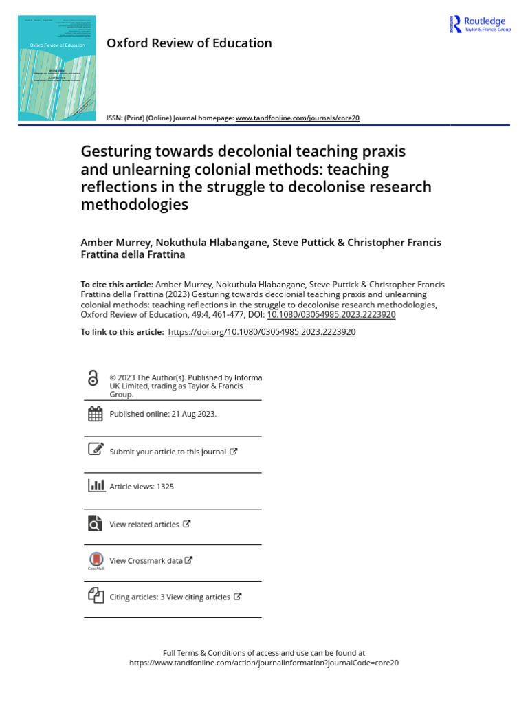 Gesturing Towards Decolonial Teaching Praxis and Unlearning Colonial Methods | PDF | Knowledge ...