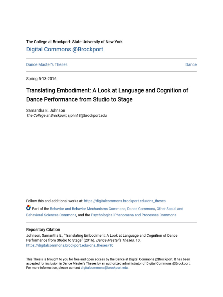 Translating Embodiment - A Look at Language and Cognition of Dance | PDF | Embodied Cognition ...