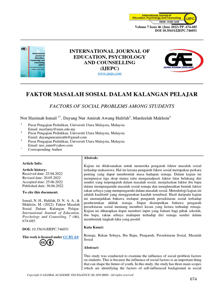 Faktor Masalah Sosial Dalam Kalangan Pelajar | PDF